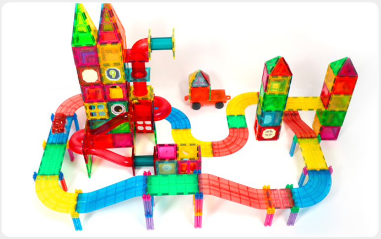 Giromag 126 Pcs Magnetic Tiles Building Blocks Racing Track Set – Toy Time